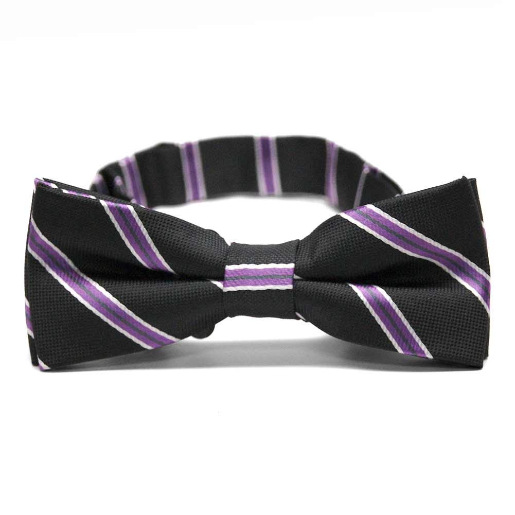 Boys' Black Striped Bow Tie | Shop at TieMart – TieMart, Inc.