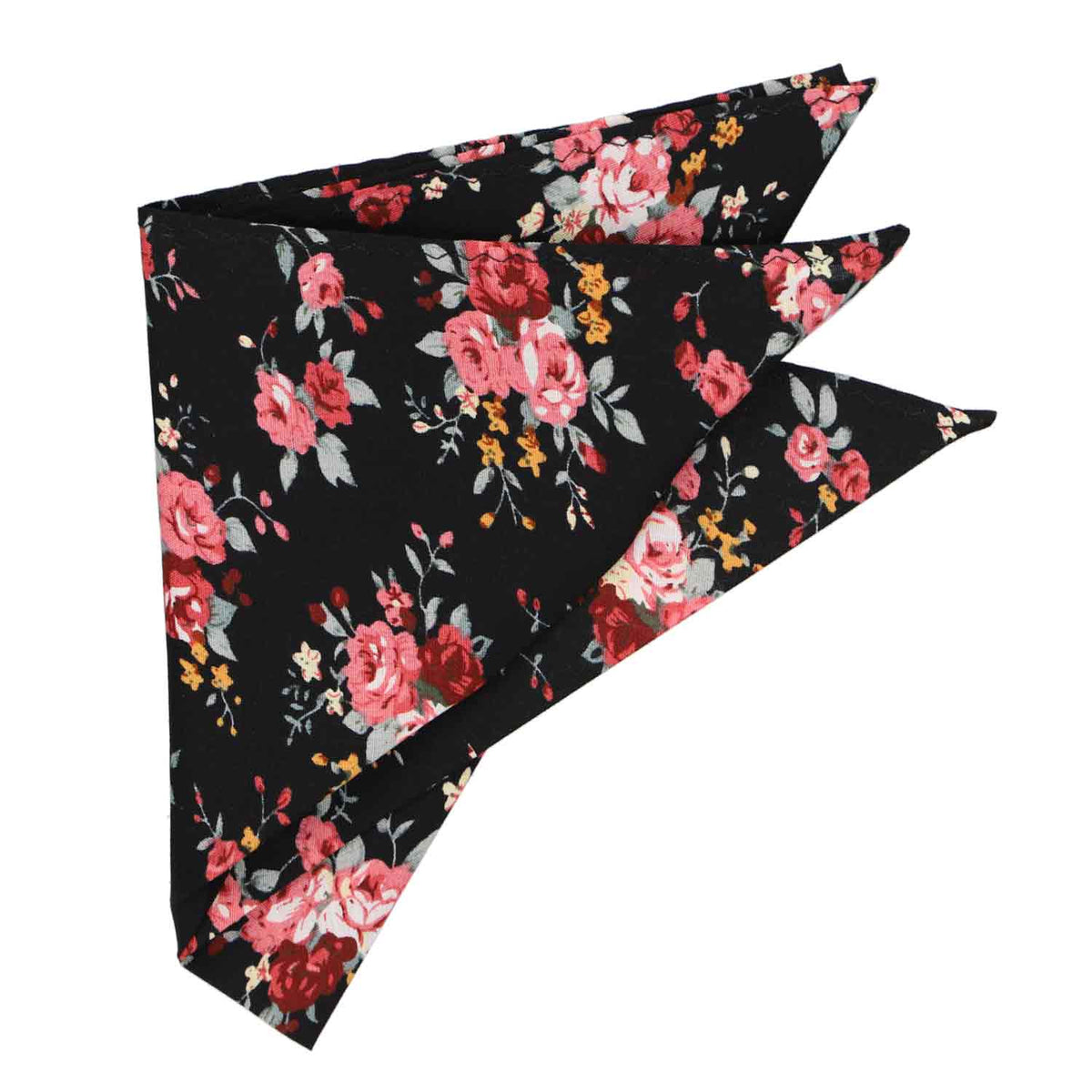 Black and Coral Floral Cotton Pocket Square | Shop at TieMart – TieMart ...
