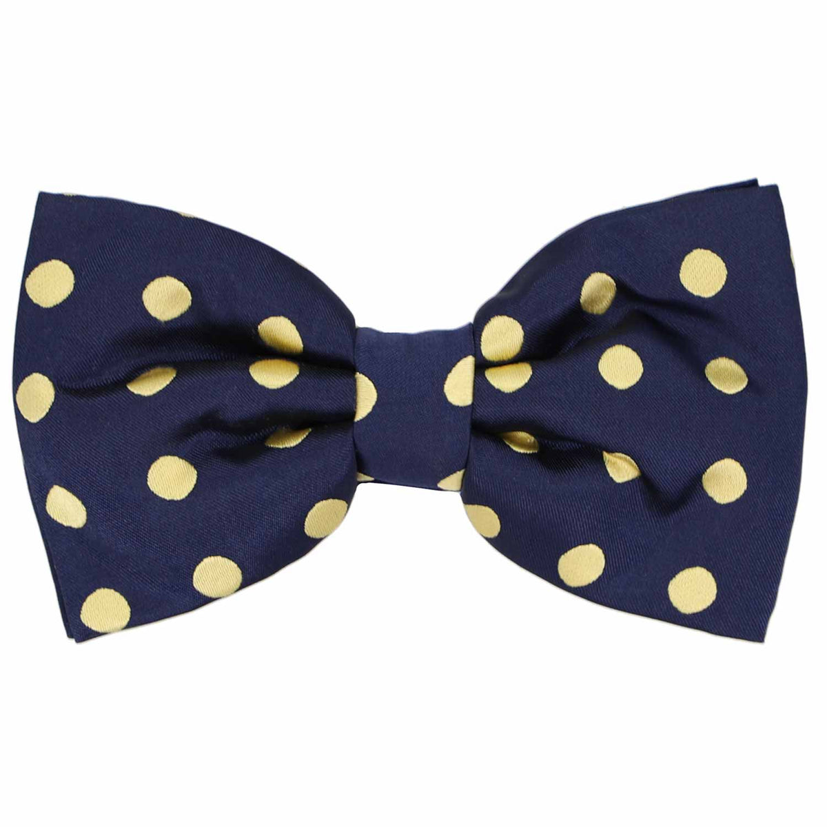 Navy Blue and Pale Gold Polka Dot Bow Tie | Shop at TieMart – TieMart, Inc.