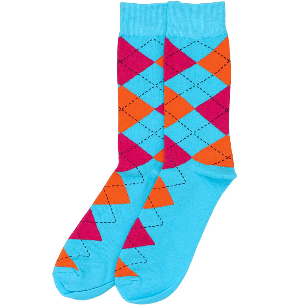 Men's Turquoise and Tangerine Argyle Socks | Shop at TieMart – TieMart ...
