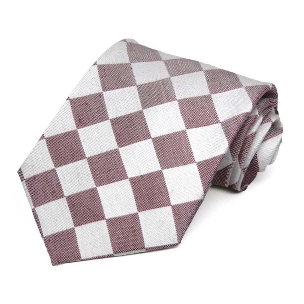 Merlot and White Check Linen/Silk Necktie | Shop at TieMart – TieMart, Inc.