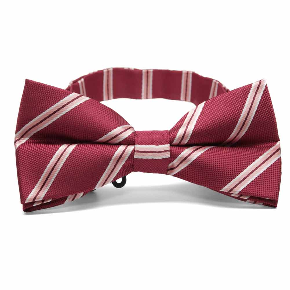 Burgundy Striped Band Collar Bow Tie | Shop at TieMart – TieMart, Inc.