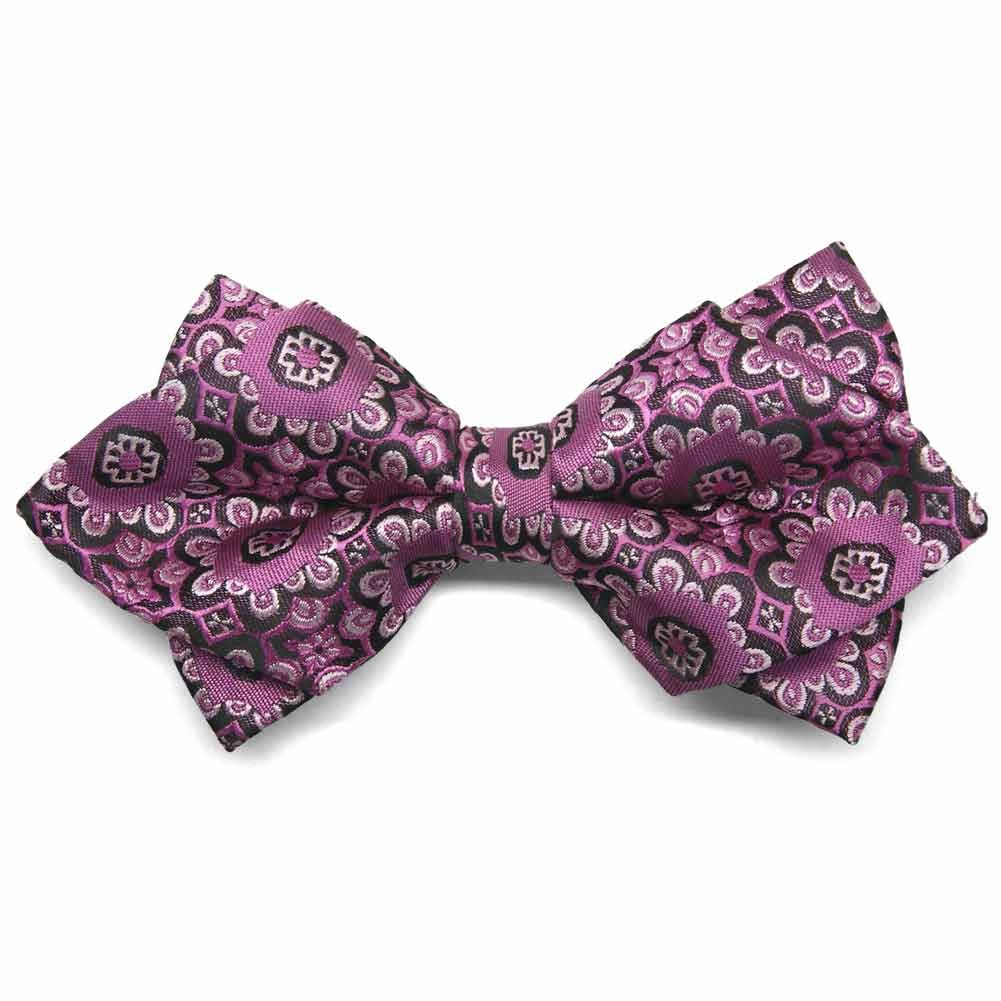 Deep Magenta Floral Pattern Diamond Tip Bow Ties | Shop at TieMart ...