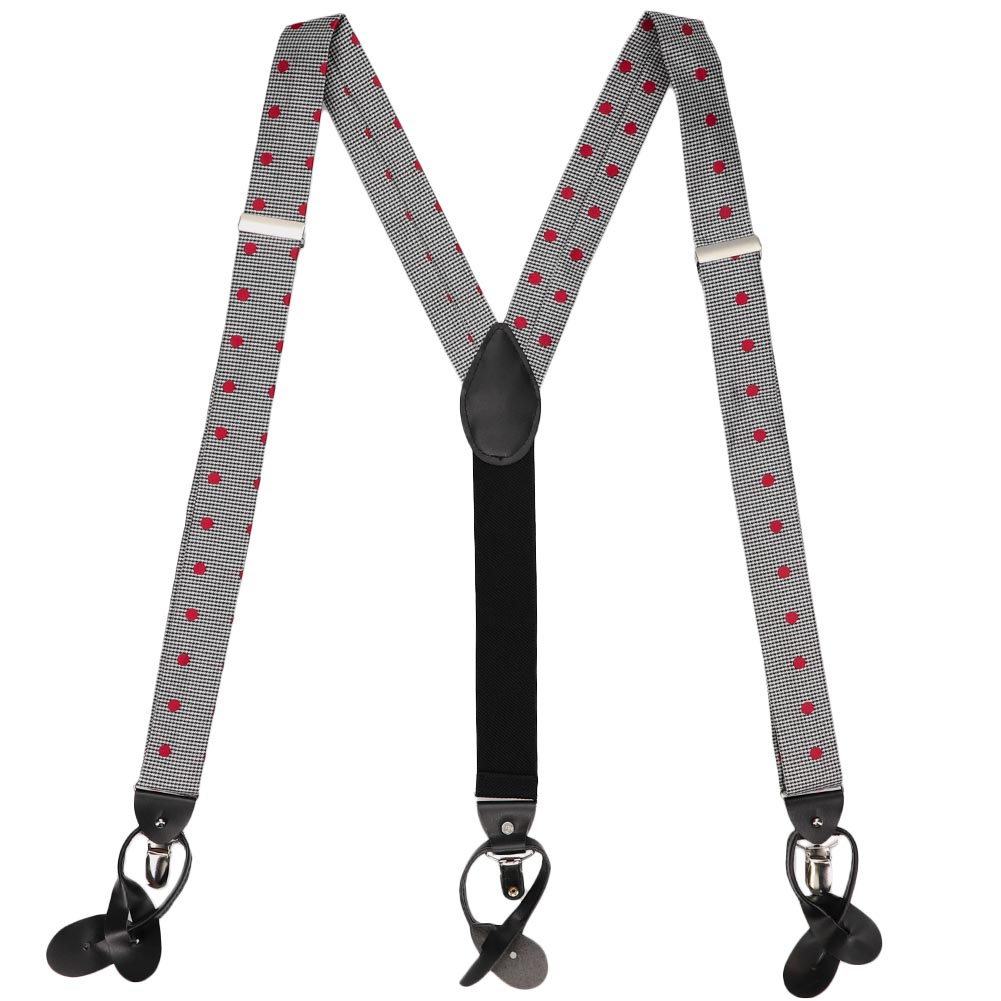 Red Dotted Houndstooth Suspenders | Shop at TieMart – TieMart, Inc.