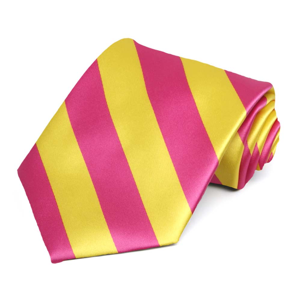 Hot Pink and Yellow Striped Tie | Shop at TieMart – TieMart, Inc.