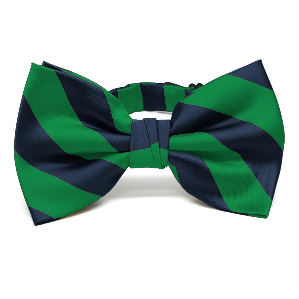 Kelly Green and Navy Blue Striped Bow Tie | Shop at TieMart – TieMart, Inc.