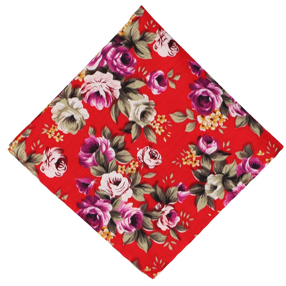 Red Floral Cotton Pocket Square | Shop at TieMart – TieMart, Inc.