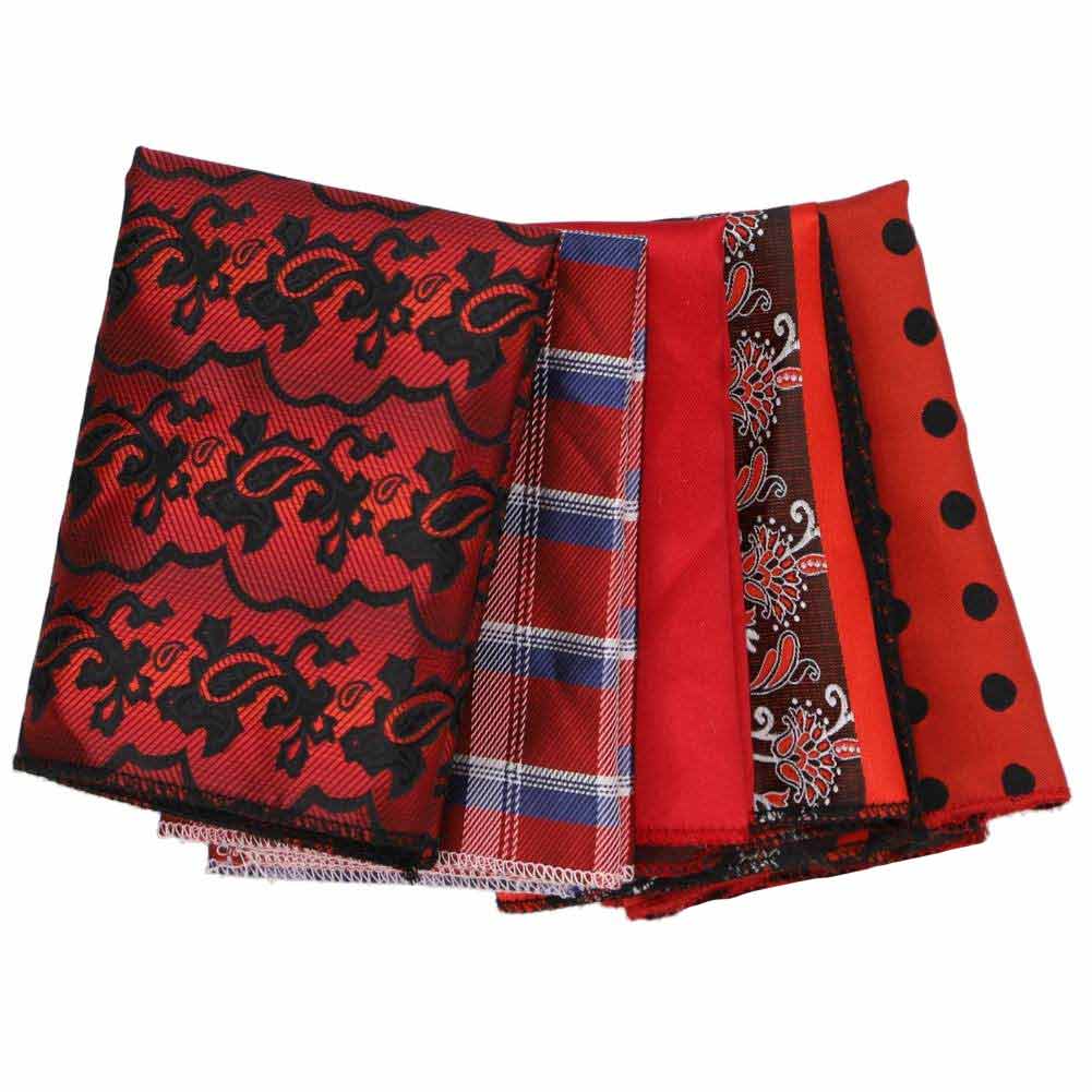 Assorted Red Pocket Squares, 5-Pack | Shop at TieMart – TieMart, Inc.