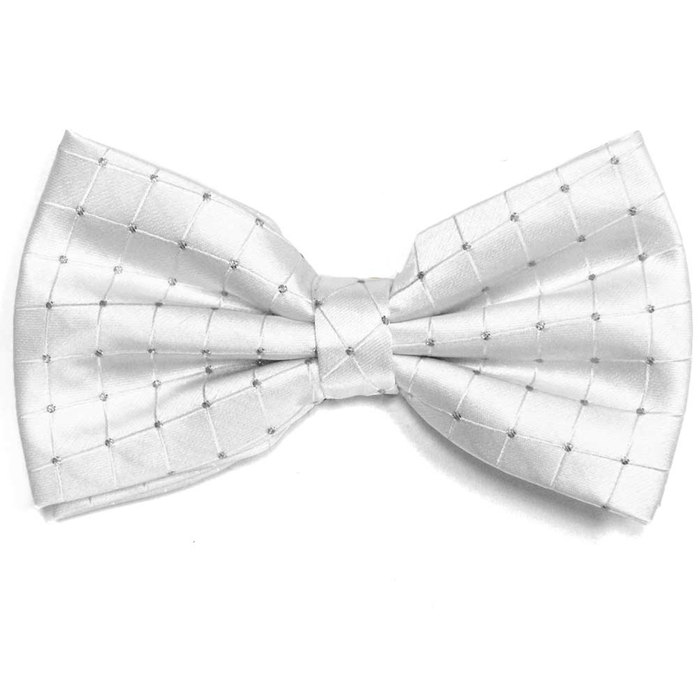 White Metallic Grid Pattern Bow Tie | Shop at TieMart – TieMart, Inc.